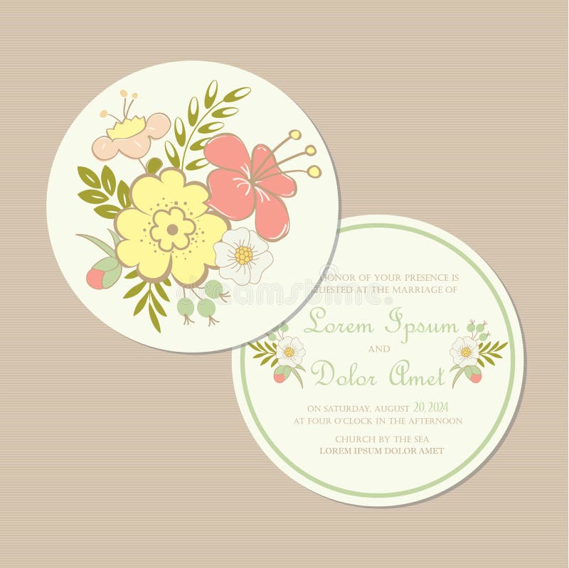 Round Wedding Invitation Floral Card Stock Vector - Illustration of ...