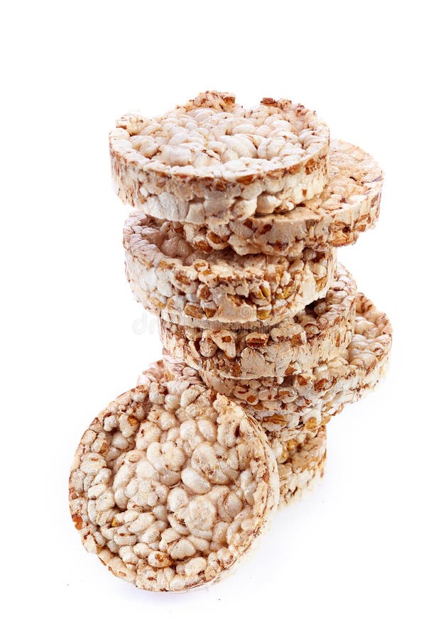 Round Wheat Crispbread, White Background. Composition of Crispbread on ...