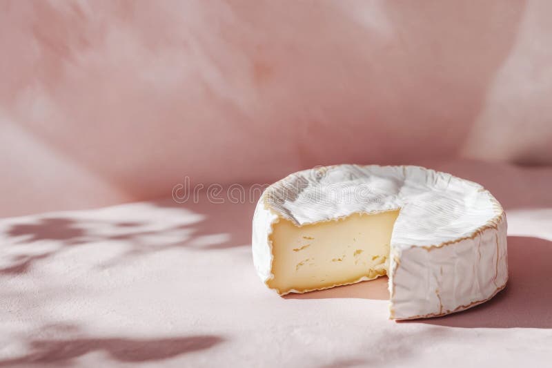Artistic Composition of a Round Wheel of Brie Cheese on a Soft Pink ...