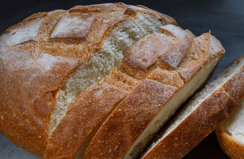 Round White Bread. Fresh Village Bread Stock Photo - Image of natural ...