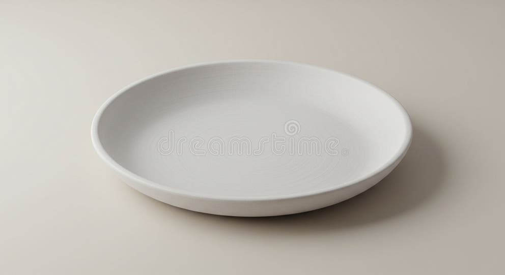 A Round, White Ceramic Plate with a Smooth Surface is Centered on a ...