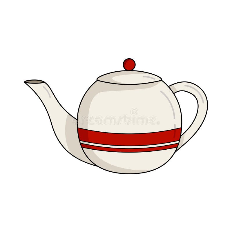 Round White Ceramic Tea Pot with Red Stripe Stock Vector - Illustration ...