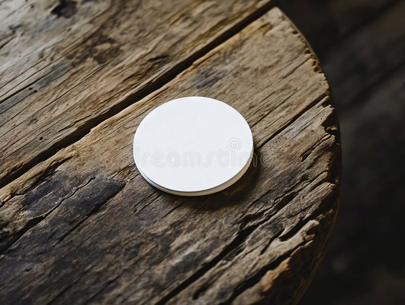 A Round White Disc Sitting on Top of a Wooden Table Stock Photo - Image ...