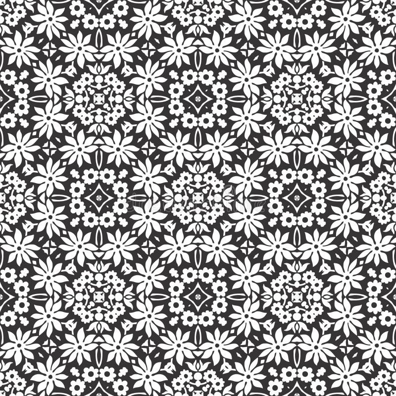 Round White Flowers Seamless Pattern Vector. Floral Pattern Black N ...