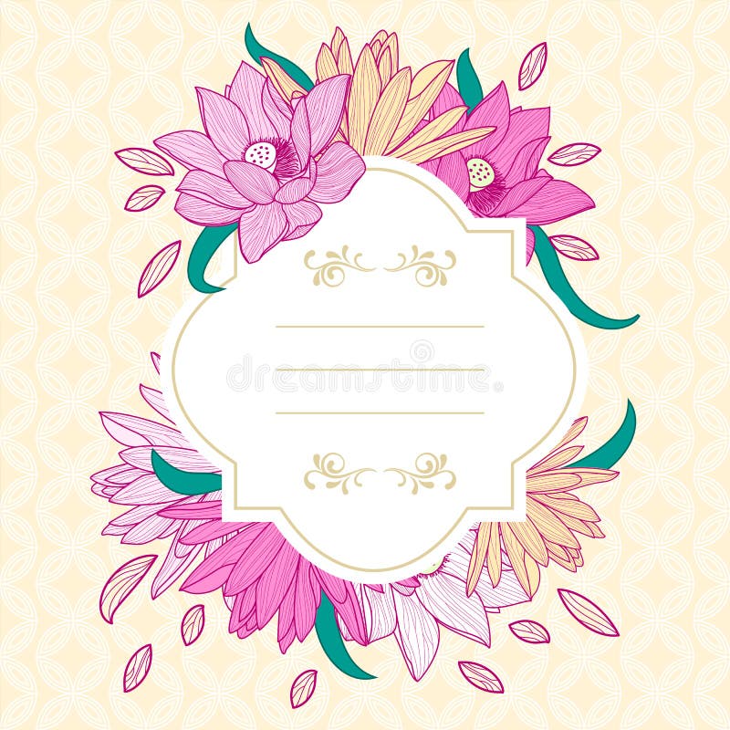 Round White Frame with Pink Lotus and Lily Flowers. Stock Vector ...