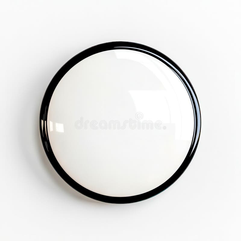 Round White Blank Button with Black Border on White Background Stock ...