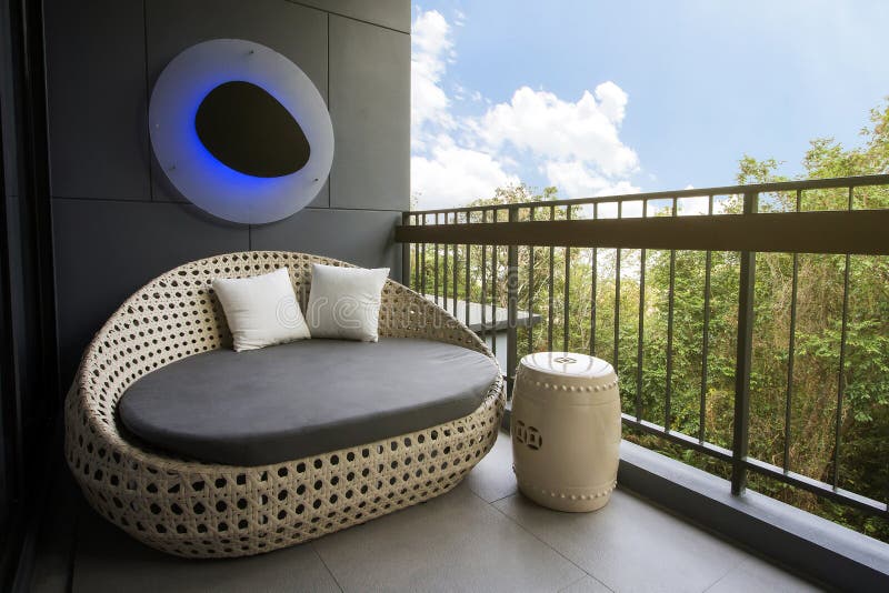 Round White Gray Fabric Sofa at Bacony in Modern Style Stock Photo ...