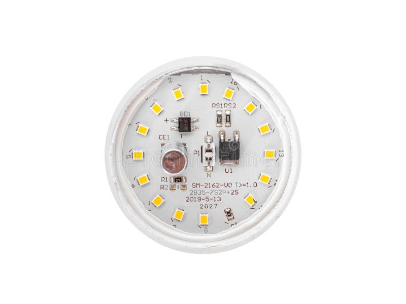 A Round White LED Lamp Electrical Board with SMD LEDs Arranged in a ...