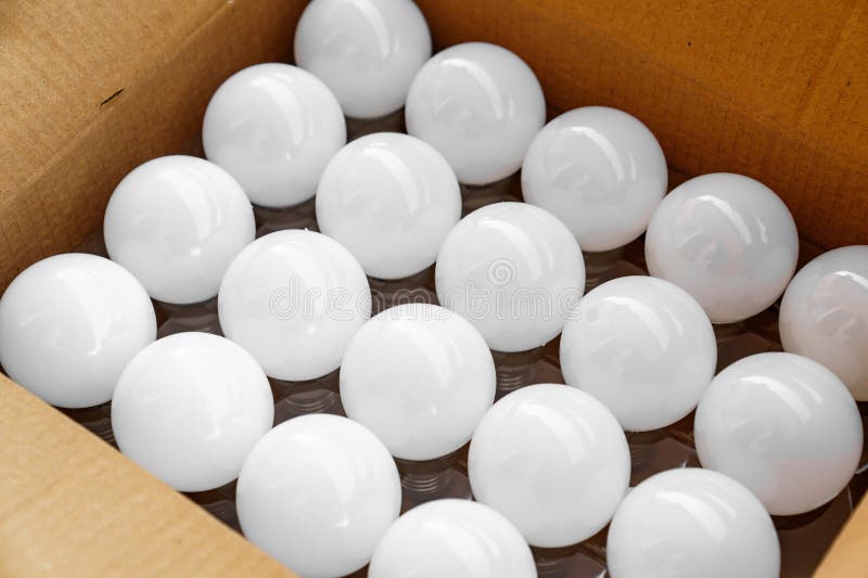 Round White Led Light Bulb Many Modern Bulbs Box Stock Photos - Free ...