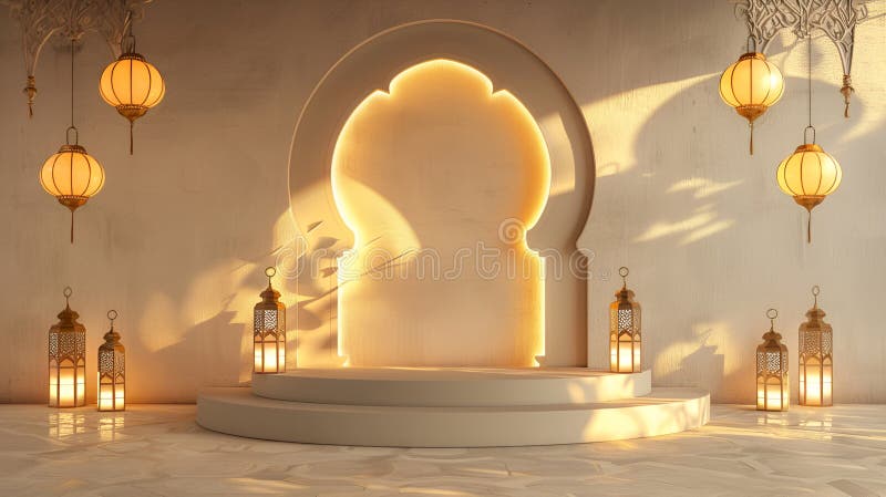 Round White Podium for Product Presentation with Arabic Decor and ...