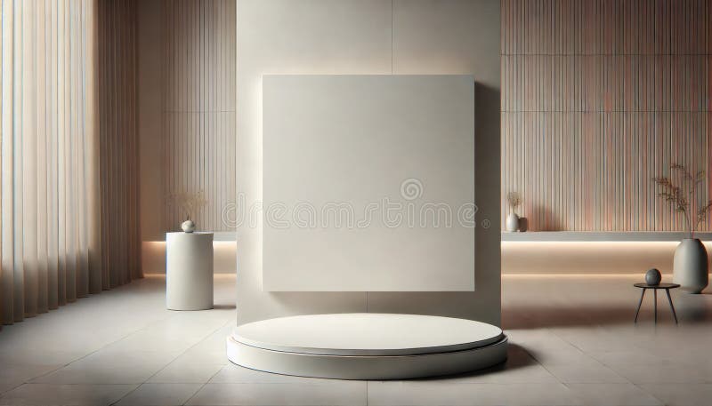 Round White Podium Presenting Blank Canvas Mockup in Elegant Gallery ...