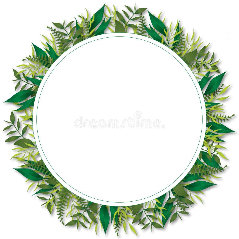 Round White Space with Border and Green Leaves Stock Illustration ...