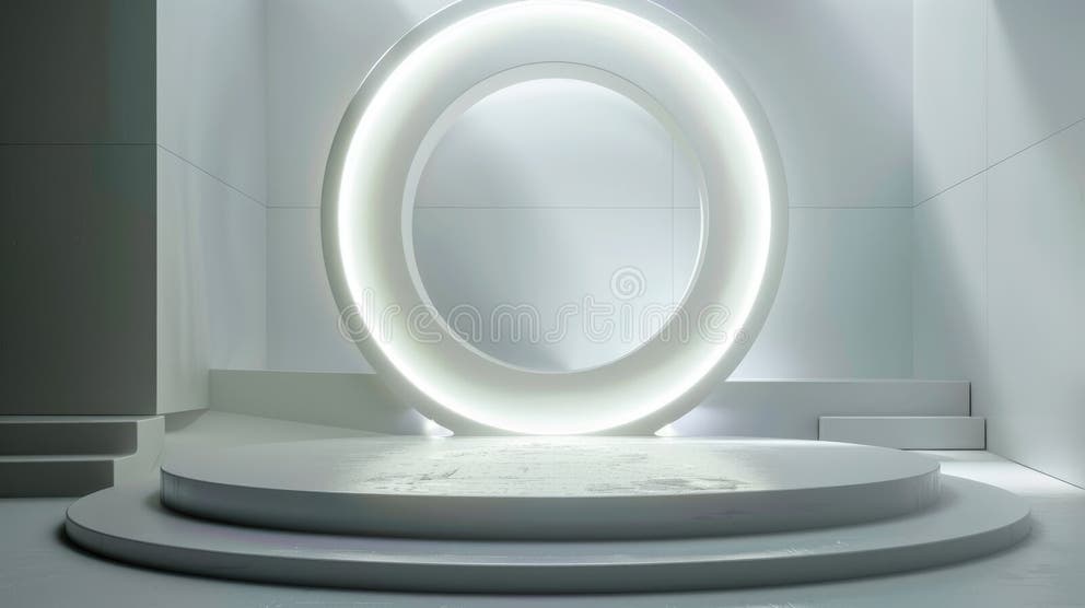 Round White Stage with Steps on the Podium for the Presentation of ...