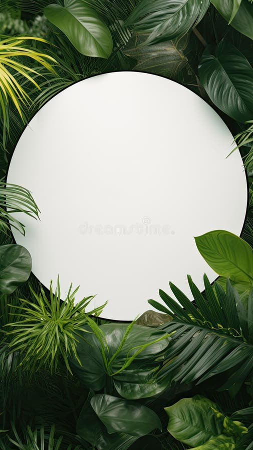 Round White Template with Nature Leaves, Green Tropical Forest ...