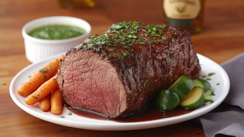 Round Whole Lamb is Roasted and Sliced, Served with Carrots and Mint ...