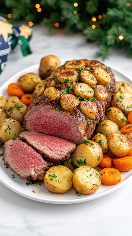 Round Whole Lamb is Roasted and Sliced, Served with Carrots and Mint ...