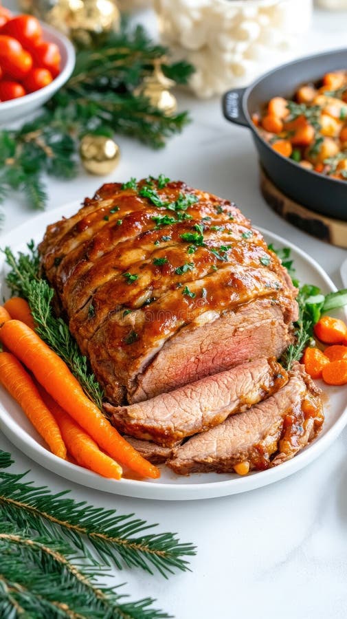 Round Whole Lamb is Roasted and Sliced, Served with Carrots and Mint ...