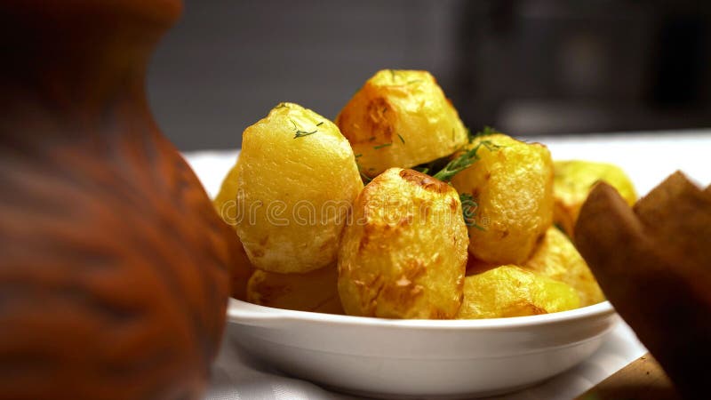 Round Whole Potatoes Cooked in the Oven. Golden Fried Potatoes without ...