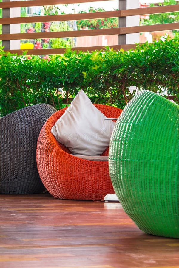 Round wicker Table sets. stock image. Image of cushion - 60279495