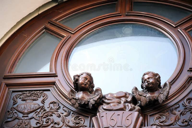 Round Window with Angels Figures Stock Image - Image of antique, border ...