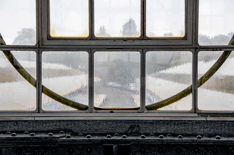 Round Window, Art Deco Design Overlooking the Train Platform. Stock ...
