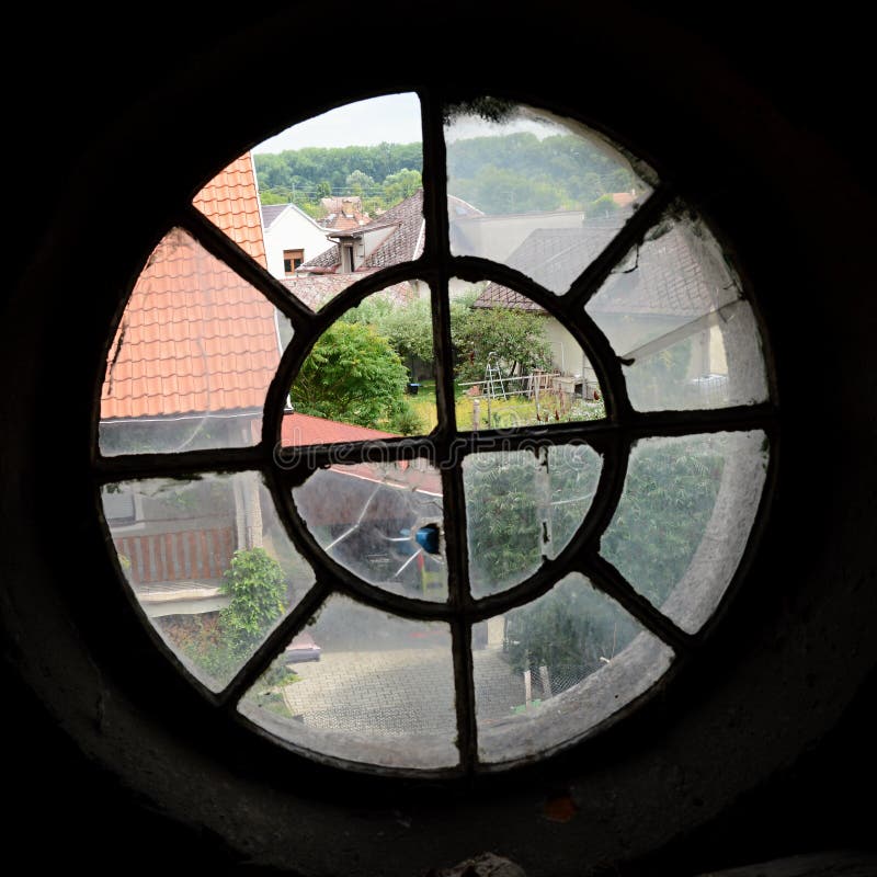 Round Window on the Attic of an Old House. Stock Photo - Image of round ...