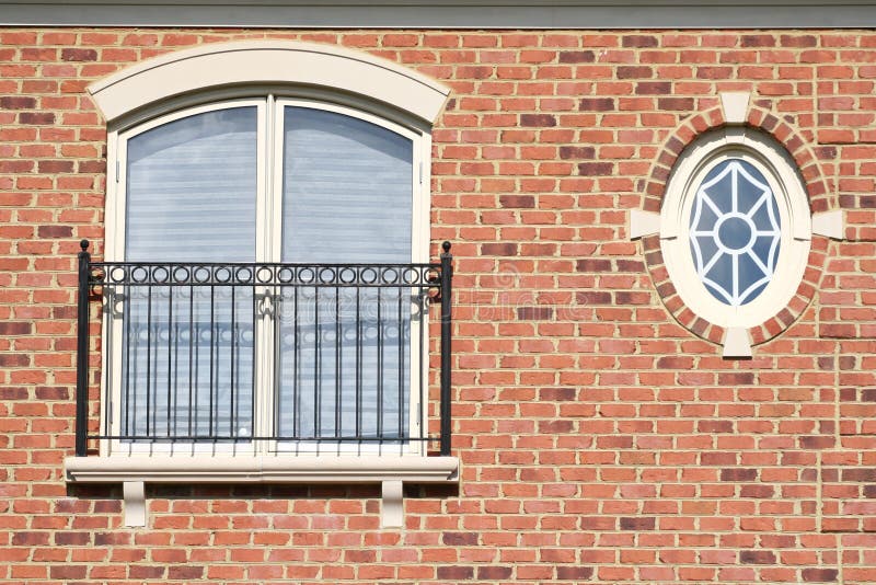 Round Window, Brick Wall, Balcony Stock Photo - Image of round, railing ...