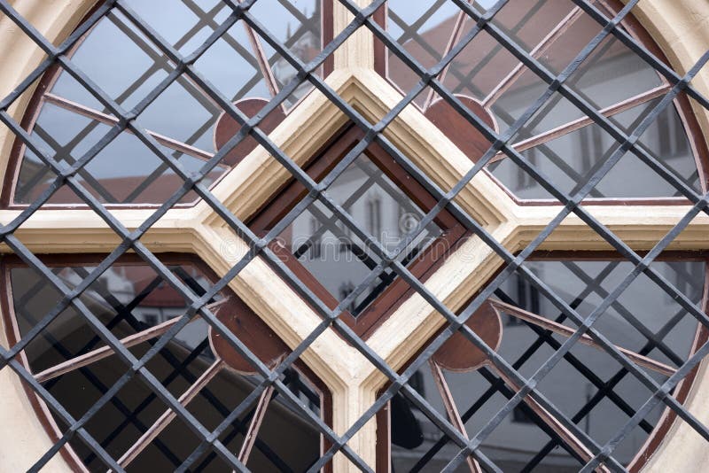 Round Window with Metal Bars in the House Stock Photo - Image of ...