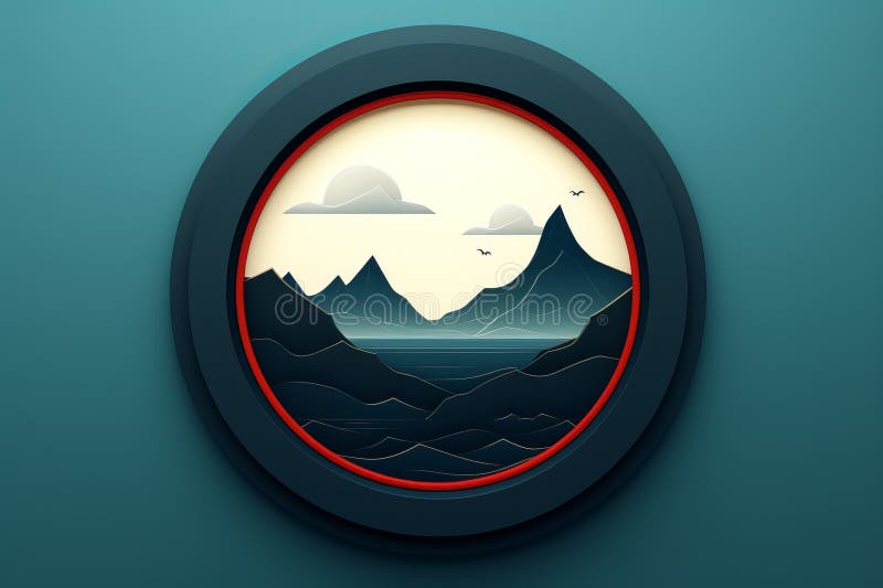 A Round Window with a Picture of Mountains and Clouds Stock ...