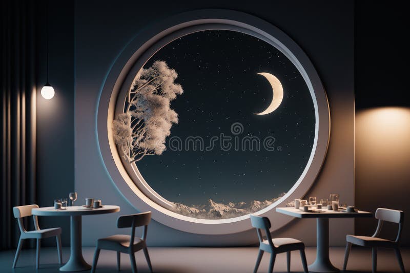 Round Window with View of the Moon and Tree in the Middle of it ...