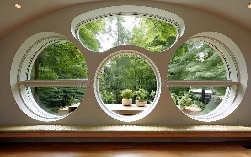 Round Windows Circular Windows on Generative Ai. Stock Illustration ...