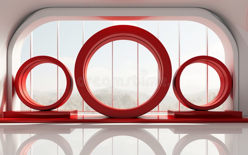 Round Windows in Red on a White Background -Generative Ai Stock ...