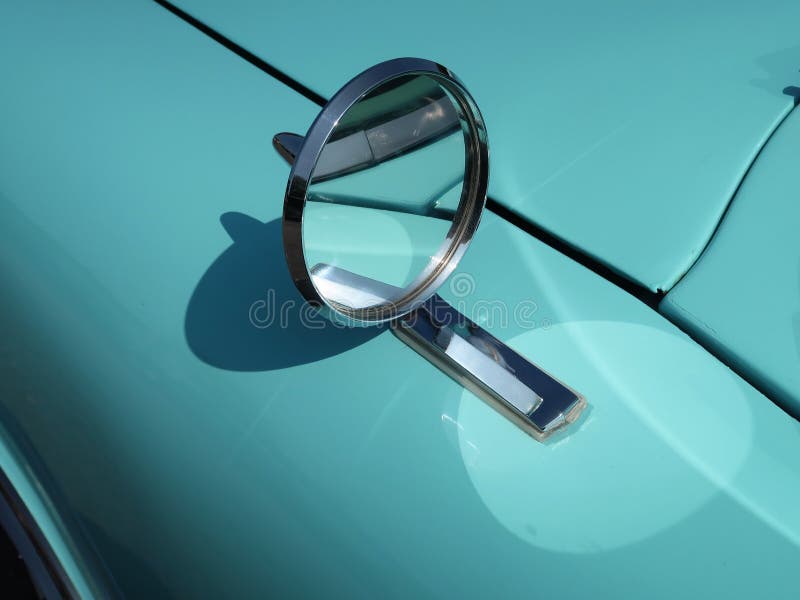 Round Wing Mirror and Vent Window on a Classic Car Stock Image - Image ...
