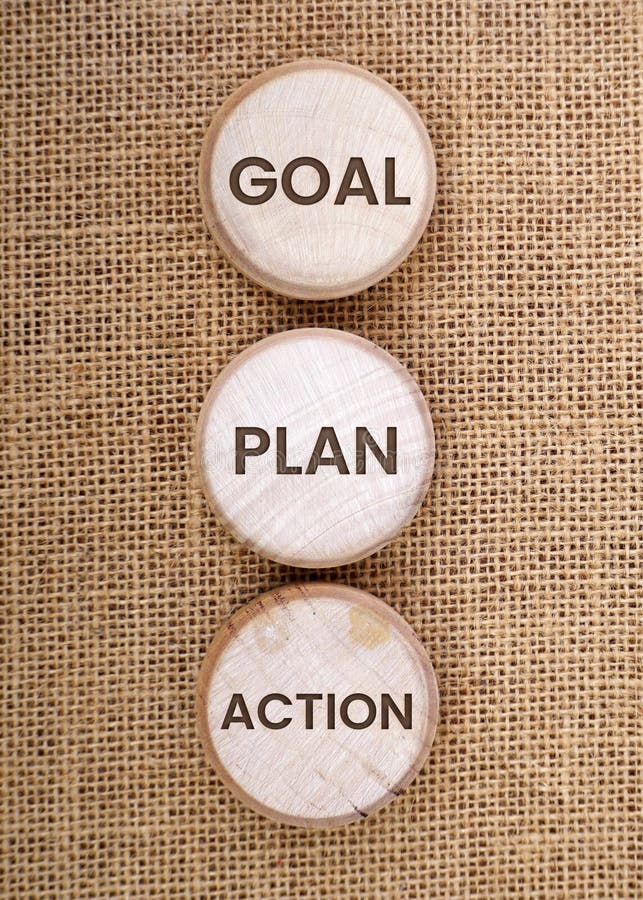 Round Wood with Engraved Goals, Plans, Actions Stock Photo - Image of ...
