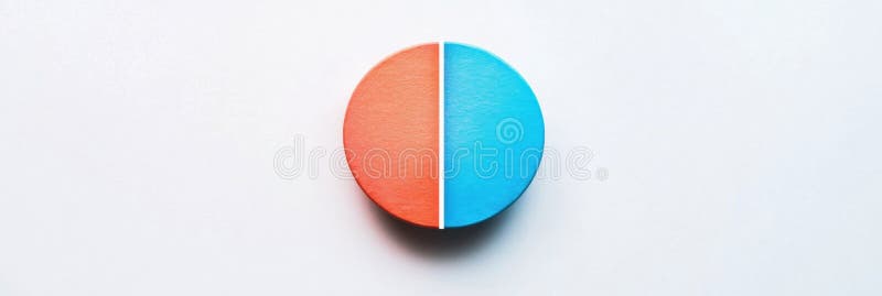 Round Color Block Divided into Red and Blue Sections on a White ...