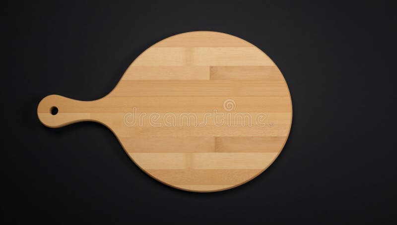 Round Wooden Chopping Board with Handle Against a Dark Backdrop Flat ...