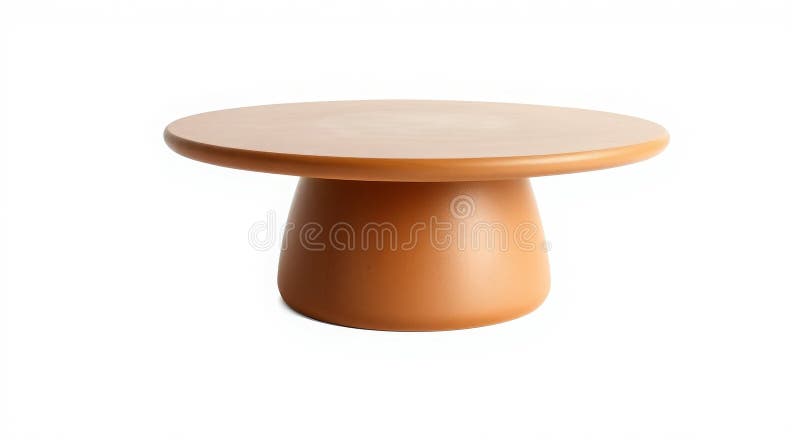 Round Wooden Coffee Table with Wide Base on White Background Stock ...