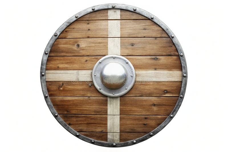 Round Wooden Shield with White Cross 3D Illustration Stock Illustration ...