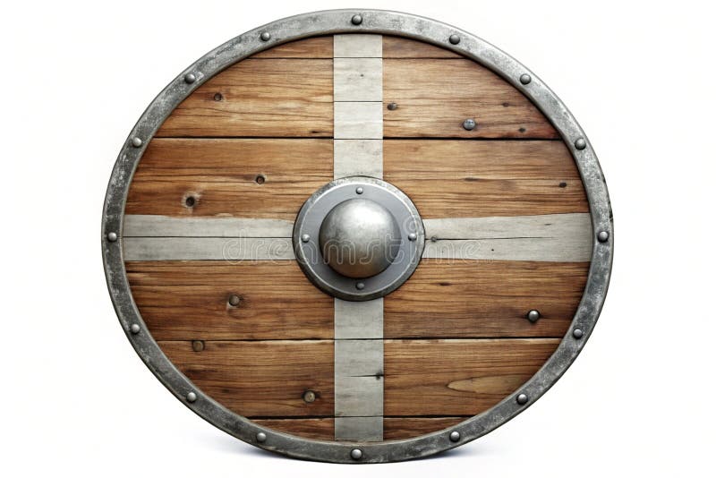 Round Wooden Shield with White Cross 3D Illustration Stock Illustration ...