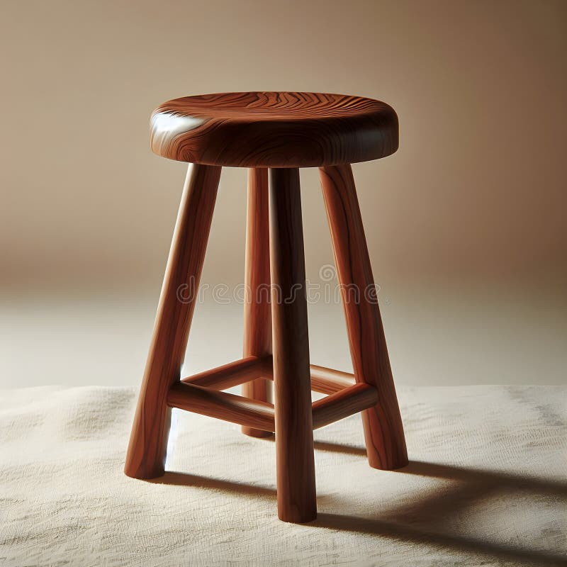 Round Wooden Stool Standing on Beige Carpet in Empty Room Stock ...