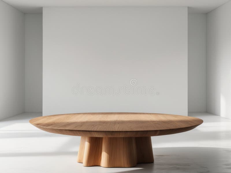 Round Wooden Table Unique Design is Placed Front Empty Modern. Stock ...