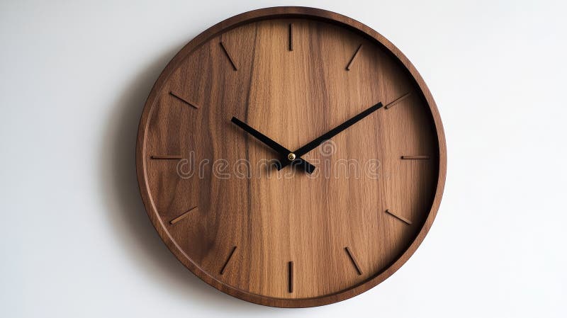 Round Wooden Wall Clock with Minimal Design on White Background Stock ...