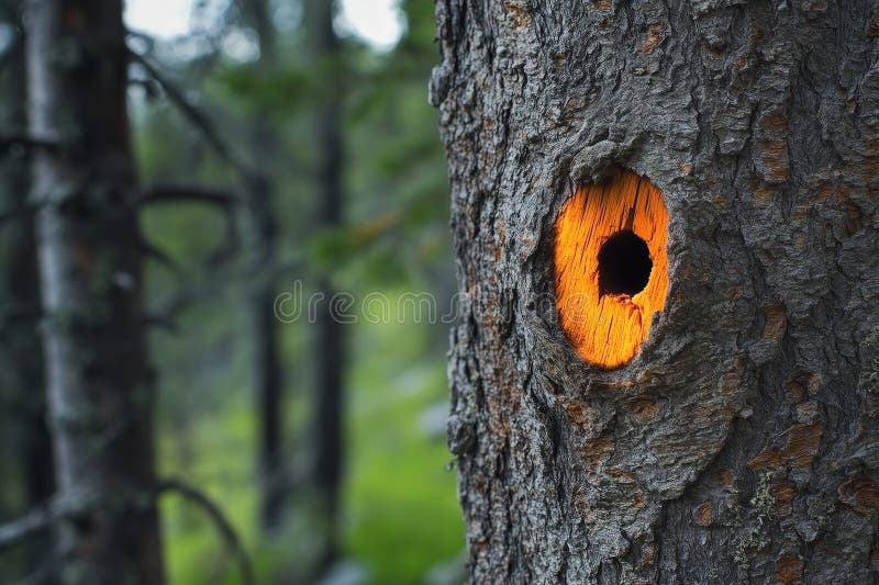 Round Woodpecker Hole in Trunk of Tree Ai Photo Stock Illustration ...