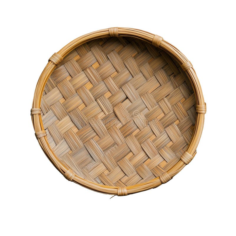 Round Woven Bamboo Basket with Intricate Patterns on Transparent ...