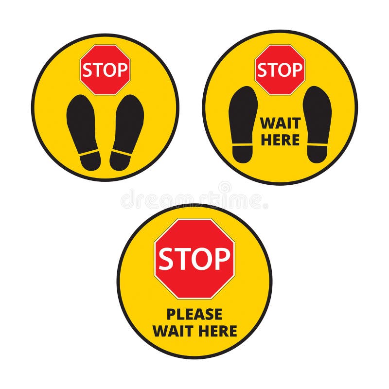 Round Yellow and Red Wait Here Signs on a White Background Stock Vector ...