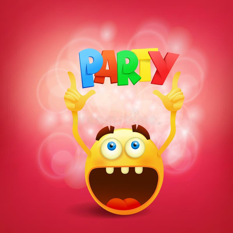 Round Yellow Smiley Face with Party Title Stock Illustration ...