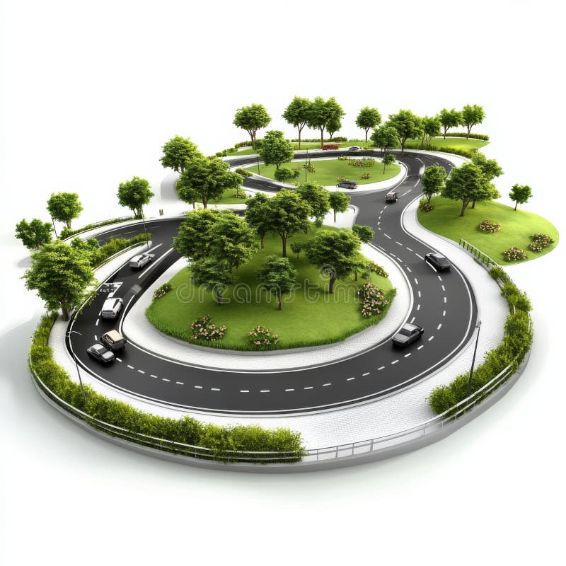 Roundabout Design with Greenery and Winding Roads, Showcasing Modern ...