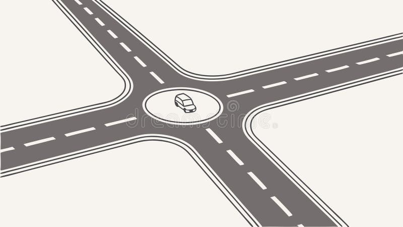 Roundabout Intersection with a Car, Vector Design Generative AI Stock ...
