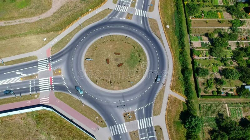 Roundabout Intersection in Three Directions with Island, Aerial View ...