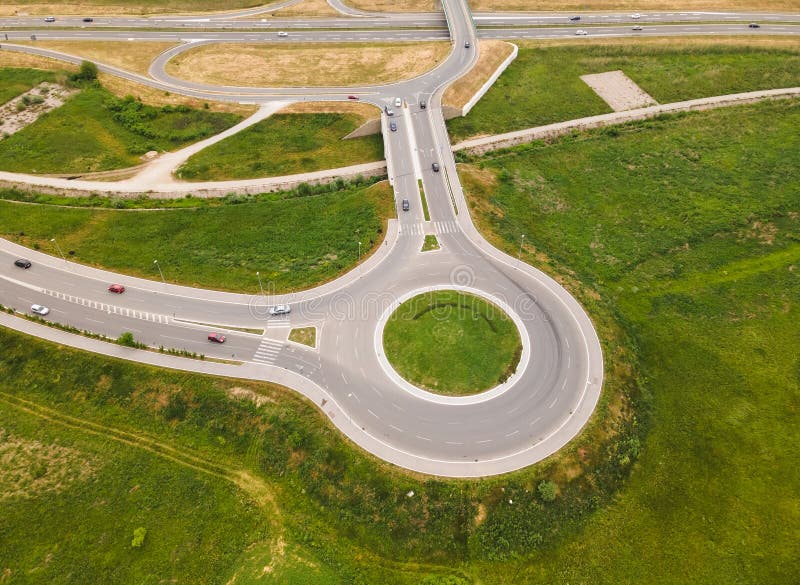 Roundabout and Road Intersection with Traffic, Aerial Stock Photo ...